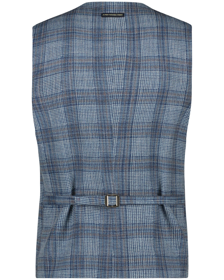 A Fish Named Fred - Printed Check Waistcoat - Navy – Jay Dillon