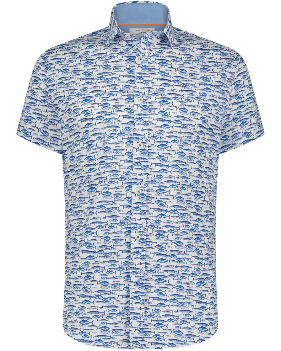 A Fish Named Fred - Fish Print Short Sleeve Shirt - Blue – Jay Dillon